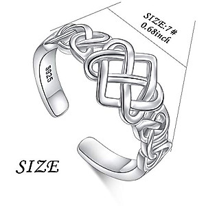 Celtic Knot Heart Ring 925 Sterling Silver Adjustable Wedding Band Stackable Rings for Women Size 7