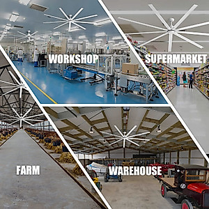 iLiving HVLS Big Ceiling Fan with IR Remote, High Volume Low Speed Fan, Reversible (72-Inch / 9900 CFM), White