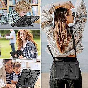 HXCASEAC Case for iPad Pro 9.7, Air 2, 9.7 inch 6th/5th Gen 2018/2017/2016/2014 with Screen Protector/Pencil Holder/ 360 Rotating Hand Strap Stand, Full Body Protective Cover for iPad 9.7 - Black