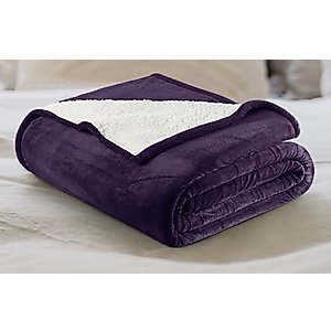 Utopia Bedding Sherpa Blanket Queen Size (Plum, 90x90 Inches) - Soft Lightweight Plush Fleece Reversible Blanket for Bed, Sofa, Couch, Camping and Travel