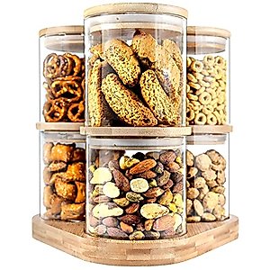 Glass Jars with Bamboo Lids with Bamboo Tray, Glass Food Jars and Canisters Sets (6 of 16oz with Bamboo Tray), Glass Food Storage Containers with Lids, Glass Canisters with Bamboo Lids, Glass Food Jars with Airtight Lids, Glass Pantry Food Storage & Organ