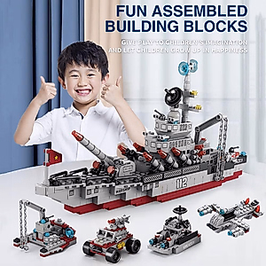 ENHANA Building Block Warship 25 in1 Battleship Building Kits for Kids City Helicopter Military Ship Bricks Kit Educational Toys for Boys Age 6 7 8 9 10 11 12 Years Old 554PCS