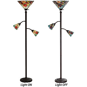 Bieye L10884 Maple Tree Leaves Tiffany Style Stained Glass Torchiere Floor Lamp with Sidelights for Reading Home Decor, 70-inches Tall (Maple Leaf, Red)