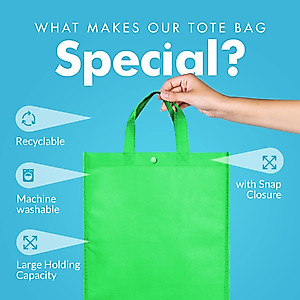 Simply Green Solutions - Reusable Grocery Bags, Durable Large Tote Bags, Shopping Bags for Groceries, Utility Tote, Reusable Gift Bags With Handles, 14 x 16.5 x 6, Pack of 10, Kelly Green