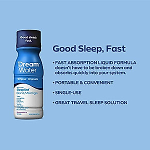 Dream Water Sleep Aid Supplement Drink; Melatonin 5mg, GABA, 5-HTP; Zero Sugar, Natural Flavors, No Added Colors, 2.5 oz Liquid Sleep Shots, Snoozeberry, 12-Count