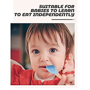 10 Pieces Bamboo Baby Spoons & Baby Forks Set, Chewable Baby Utensils for Self-Feeding, Bamboo and Silicone Baby Utensils, Kids Utensils for Over 6 Months Babies