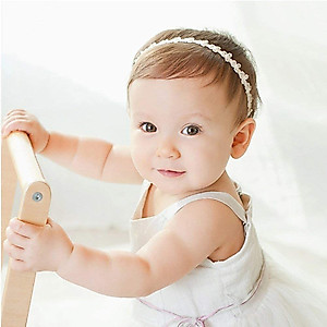 RQJ Christening Headband Baptism Halo Toddler Elastic Lace Headband Bows Flowers Pearl Baby Hair Accessories