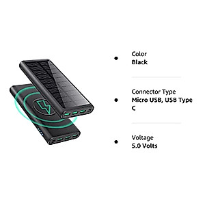 5 in 1 Wireless Portable Charger Power Bank,36800mAh 5 Output Dual QC4.0 25W PD USB C Battery Pack,15W Wireless Fast Charging,IP65 Solar Charger Compatible with iPhone14,13,12 Series,Samsung,iPad etc