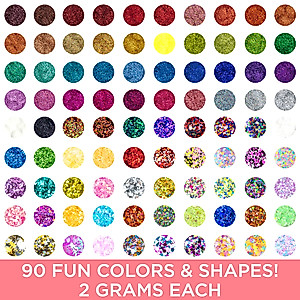 Horizon Group USA Assorted Glitter 90 Pack, Includes Fine, Neon Glitter, Shapes, Foil Glitter & More, Great For Resin Projects, Group Arts and Crafts, DIY Projects, Back to School Supplies & Art Class