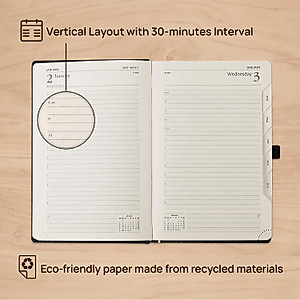POPRUN Recycled 2024 Daily Planner One Page A Day - 100% Eco-Friendly Materials - 2024 Agenda Hourly Appointment Book with Monthly Calendar, Folded Inner Pocket, 5.5" x 8.5" - Desert Brown