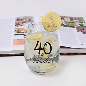 Jogskeor 40th Birthday Gift for Women, 40 & Fabulous Stemless Wine Glass, 40 Year Old Wine Glass Birthday Gift for Mom, Women, Wife, Sister, Aunt, Friends, Coworker