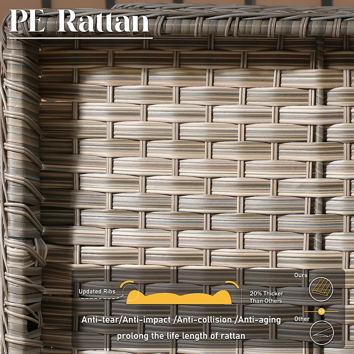 CAODOC Patio Furniture,All Weather Wicker 5 PCS Outdoor Sofa with High Back Swivel Rocker Chairs,Conversation Set with Solar Powered Coffee Table,Grey Rattan Beige Cushion