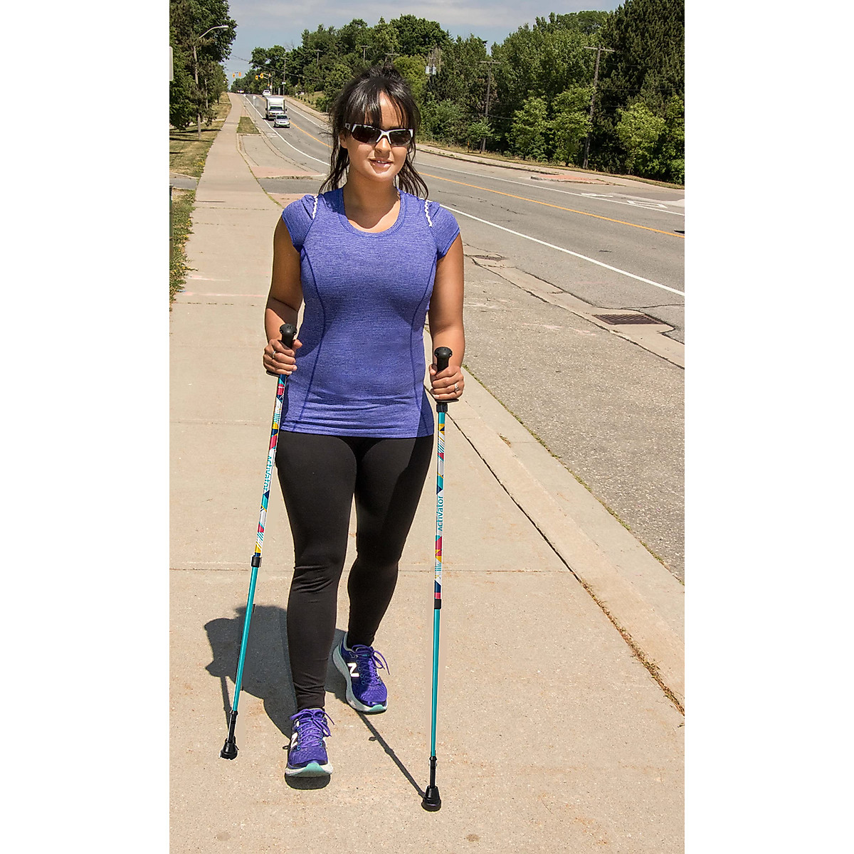 Urban Poling ACTIVATOR® MODA with Snow & Trekking Baskets, Silver with Blue, Green, & Yellow, 1 Pair – For Users 4'2"–6' – Lightweight, Aluminum Nordic Walking Sticks – Collapsible & Adjustable Hiking