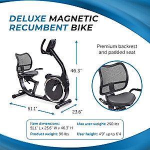 Stamina Magnetic Recumbent Exercise Bike 845 - Exercise Bike Pedal Exerciser - Fitness Bike with Smart Workout App - Recumbent Exercise Bike for Home - Up to 250 lbs Weight Capacity