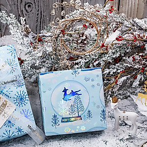 LeZakaa Blue Christmas Wrapping Paper - Mini Roll with Metallic Foil - Snowman/Crystal Ball/Snowflake for Gift Wrap, DIY Craft - 17 x 120 inches - 3 Rolls (42.5 sq.ft.ttl.)