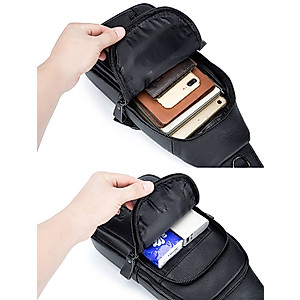 Genuine Leather Sling Bag Casual Chest Bag Travel Hiking Crossbody Shoulder Backpack Vintage Daypacks for Men&Women (Black)