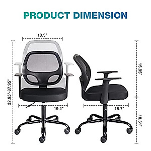 Ergonomic Home Office Desk Chair, Small Desk Chair with Comfortable Lumbar Support, Wide Seat and Armrest, Breathable Mesh Task Chair Swivel Rolling Height Adjustable Chair for Study, Office