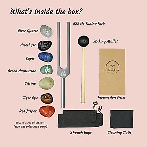 Tuning Forks for Healing Chakra Set - 528 hz Tuning Fork with Chakra Crystals and Healing Stones - Sound Healing Instruments for Biofield Tuning, Stress Relief, & DNA Repair