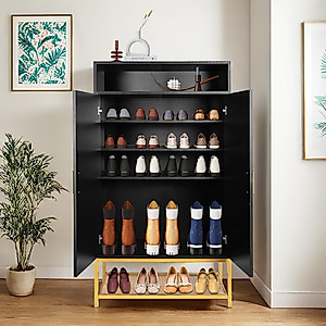 SULIVES Shoe Storage Cabinet for Entryway,Shoe Organizer Rack Cabinet Storage,Entryway Shoe Storage Cabinet,Narrow Modern Shoe Cabinet for Hallway,Living Room,Black
