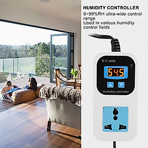 Digital Humidity Controller WT‑2000 110‑220V 0%~99%RH with Humidity Sensor Humidify Dehumidification Switch Socket 0.1%RH Accuracy(US Plug)