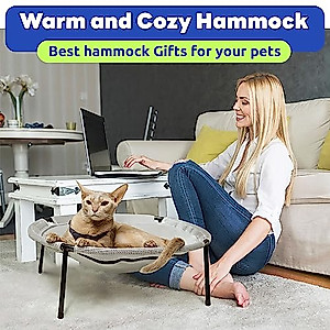 POMESEA Cat Hammock Bed, Glow in The Dark Pet Elevated Bed for Indoor Cats and Small Dogs, Easy to Assemble Cat Sleeping Bed, Free-Standing Washable Pet Beds Supplies (Black)