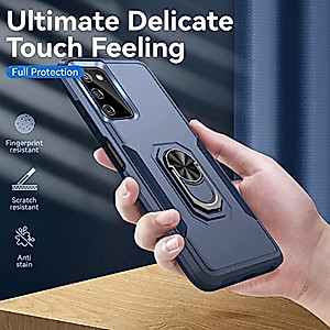 Janmitta Case for Samsung Galaxy A03s with Screen Protector+Camera Lens Protector,Heavy Duty Shockproof Full Body Protective Cover,Built in Finger Ring Stable Holder Kickstand,2022 Navy Blue
