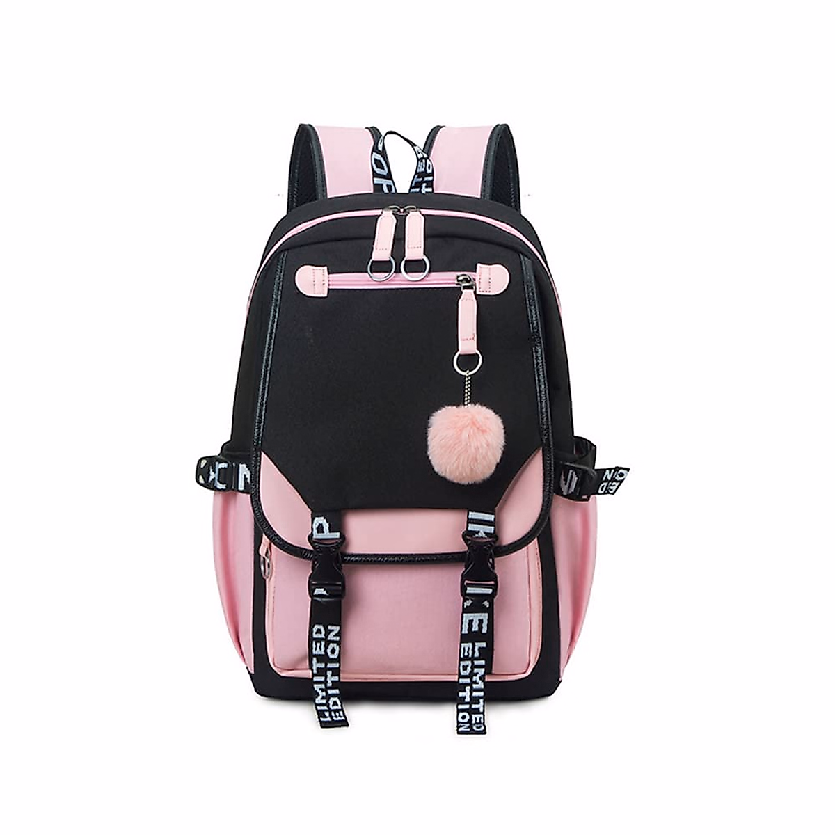 Backpacks For Teen Girls With USB Port,black cute backpack Can Hold 15.6in Notebook,Tablets.Girls Backpack Can Be Used As Gift for Students Or Friends(Black+Pink)