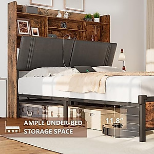 Alohappy Full Size Bed Frame with 51” Storage Headboard, Wooden Platform Bed Frame with Chargig Ports & LED Lights, Upholstered LED Bed Frame, No Box Spring Needed