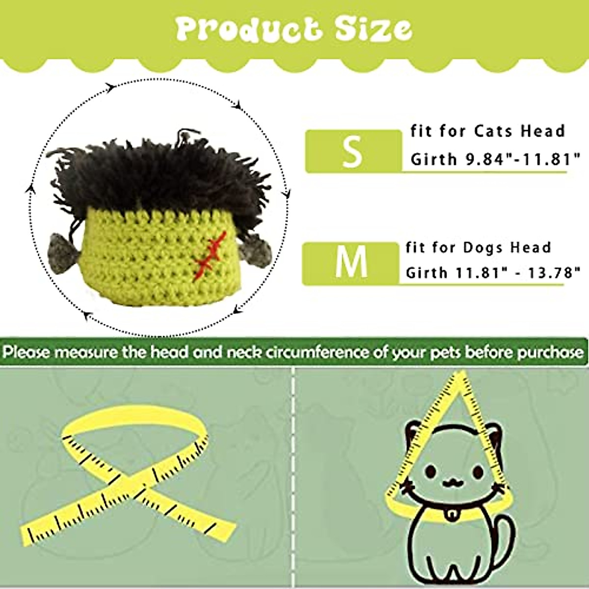 Bonaweite Pet Hat, Dog Cat Handmade Knitted Woolen Yarn Frog Cap, Grooming Accessories Apparels Puppy Teddy Cartoon (S fit for Cats Head Girth 8.66" - 9.44", Punk)