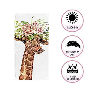 Vantaso Bath Hand Towels Giraffe Floral，Soft & Absorbent Washcloths Towel for Bathroom Kitchen Hotel Gym Spa