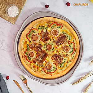 CHEFMADE Pizza pan, 14 Inch Non-Stick Pizza Tray Bakeware for Oven Baking (Champagne Gold)