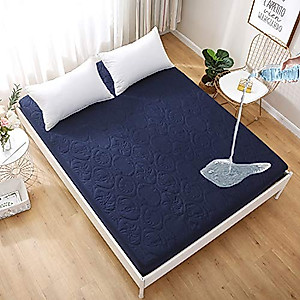 DuShow California King Mattress Protector Waterproof Quilted Mattress Pad Cover Fitted Sheet Style 18" Deep Pocket Navy Blue