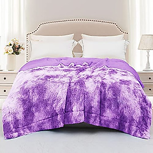 Exclusivo Mezcla Twin Size Faux Fur Bed Blanket, Super Soft Fuzzy and Plush Reversible Sherpa Fleece Blanket and Warm Blankets for Bed, Sofa, Travel, 60X80 inches, Purple