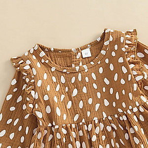 Hoanselay Toddler Infant Baby Girl Sister Matching Clothes Polka Dot Long Sleeve Romper Dress Cute Fall Winter Outfit Set (Brown, 5-6 Years)