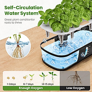 Hydroponics Growing System, 12 Pods Hydroponics Growing System Indoor Garden with LED Grow Light, Height Adjustable Indoor Gardening System, Hydroponic Growing System Built-in Timer Function