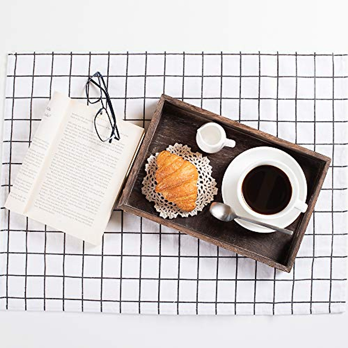 Sufandly Service Tray with Handles, Serve Coffee, Tea, Cocktails, Appetizers, Rectangle Wood Breakfast Bed Tray 11.8X 7.9 Inch