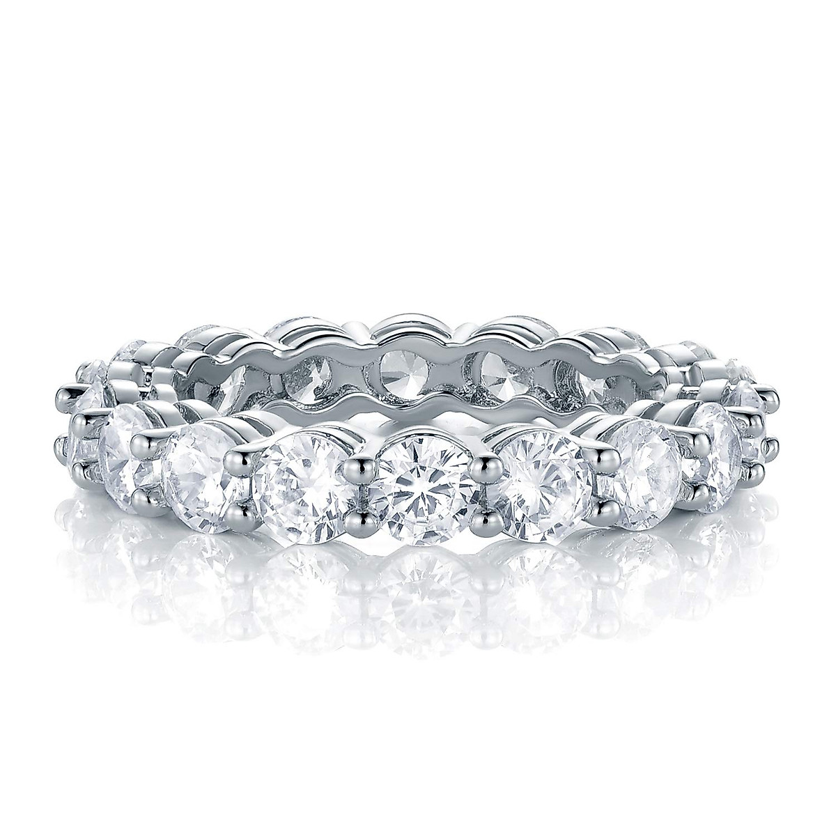 Gemsme 18K White Gold Plated Tennis Necklace/Bracelet/Earrings/Band Ring Sets Pack of 4 (7)