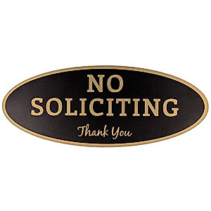 No Soliciting Sign – Digitally Printed Indoor/Outdoor Sign – Durable UV and Weather Resistant (Small - 2" x 5", Black with Gold Letters)