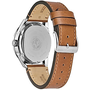 Citizen Men's Eco-Drive Weekender Watch in Stainless Steel with Brown Leather Strap, Blue Dial, 42mm (Model: BU4020-01L)