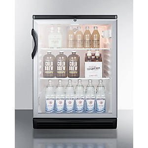 Summit SCR600BGL 24"" Commercial Beverage Center with 5.5 cu. ft. Capacity Double Pane Tempered Glass Door Automatic Defrost and Adjustable Glass Shelves in Stainless Steel