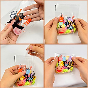 300PCS Halloween Treat Bags Sealable Halloween Cellophane Bags Individual Cookie Bags Self Adhesive Cookie Treat Bags DIY Translucent Plastic Bags for Bakery Biscuit Chocolate 3.94" x 3.94"