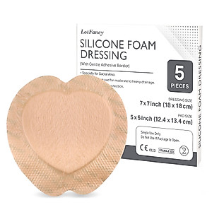 LotFancy Sacral Foam Dressing, 7"x 7", 5 Count, Silicone Foam Dressing, Wound Dressing with Border, Sacrum, Bed Sores, Pressure Ulcers Healing Bandage Pad, Highly Absorbent, Waterproof