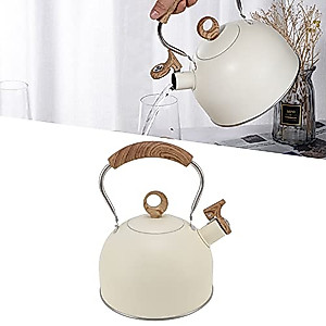 2.5 Liter Whistling Tea Kettle L Steel Teapot with Handle For Electric Stove Gas Stove Beige For Home Use, Multifunctional Accessory (Beige)