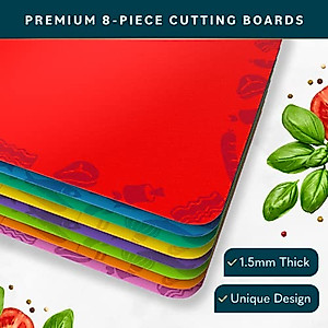 Plastic Cutting Board Set of 8-15"x12" - 1.5mm Thick Non Slip Plastic Cutting Boards for Kitchen - Flexible Cutting Board, Chopping Board - Cutting Mats for Cooking - Color Coded Cutting Board Mats