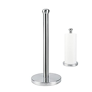 Qflushor Paper Towel Holder Countertop, Weighted Paper Towel Holder Stand for Kitchen Bathroom, Stainless Steel Paper Towel Stand, Brushed