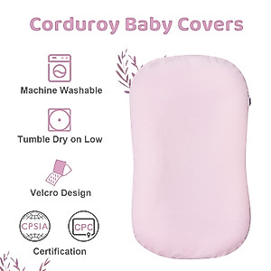 Corduroy Baby Lounger Cover | Mexxi 100% Hypoallergenic Cotton Newborn Cover | Durable Soft Spare Cover (Cover Only) (Corduroy, Sakura Pink)
