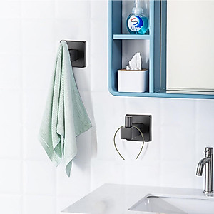 TocTen Bathroom Hook - 2 Pack Square Robe/Towel Hooks, 304 Stainless Steel Rustproof Coat Hook Wall Mounted, Heavy Duty Hanger Wall Hooks for Bathroom Kitchen Back Door Wardrobe(Matte Black)