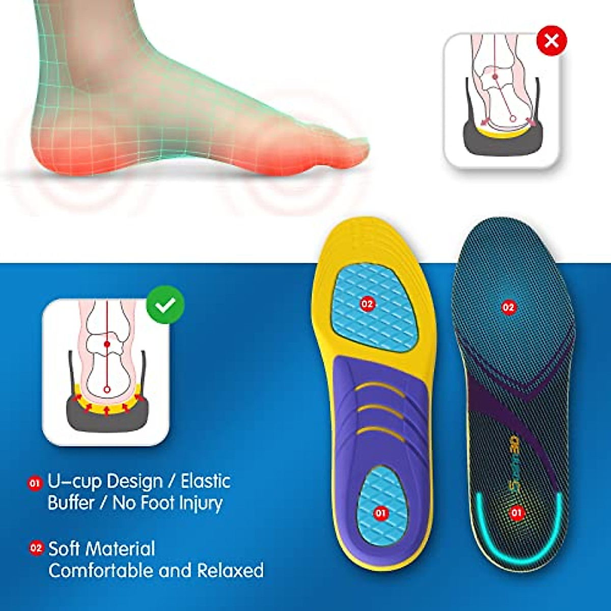 Heavy Duty Arch Support Insoles - 210+ lbs Plantar Fasciitis Insoles for Men Women, Shock Absorption Running Athletic Gel Insoles Orthotic Inserts for High Arch Relieve Foot Pain
