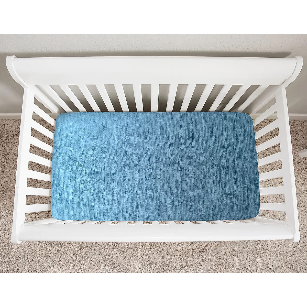 Muslin Crib Sheet, Muslin Fitted Crib Sheet, Soft Fitted Crib Sheet, Stretchy and Breathable Toddler Crib Sheet for Boys and Girls, Fits Standard Crib and Toddler Mattress (Dusty Blue)