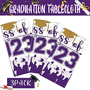 Erweicet Graduation Tablecloth 3Pcs, Graduation Party Decorations Supplies 2023 Class of 2023 Decorations Grad, We Did It Plastic Tablecloth Disposable, Purple Gold Graduation Table Cover -54"x108"